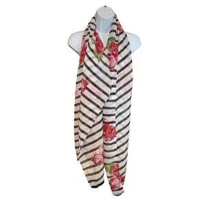 Ateck | Accessories | Striped Floral Rectangle Scarf Navy White Oblong ...